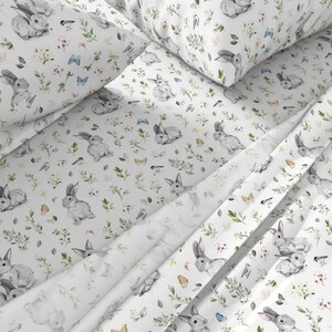 Flower Bunnies Sheets Spring Watercolor Bunny by - Etsy