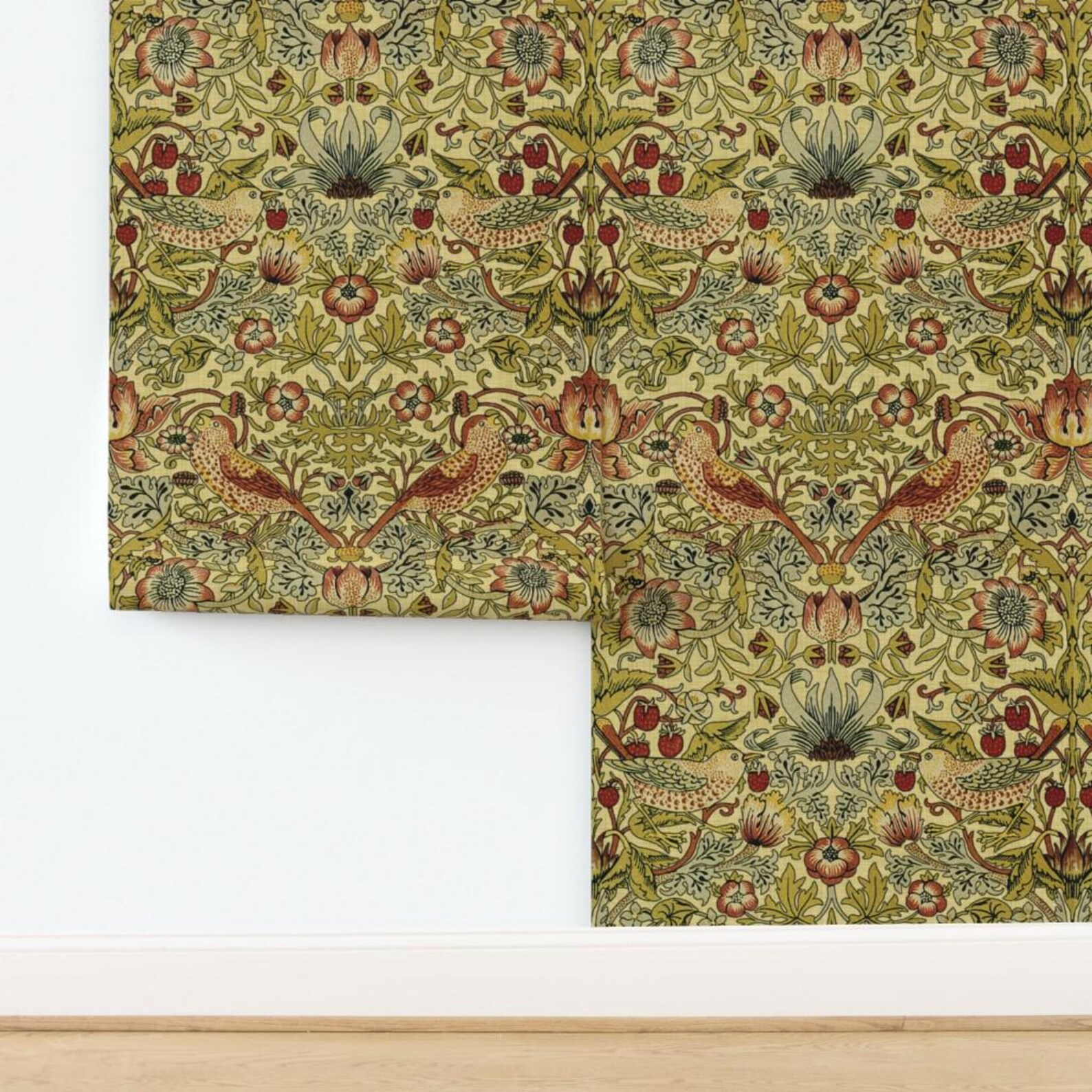 Victorian Non-pasted Wallpaper Vines Birds Botanical Damask ...