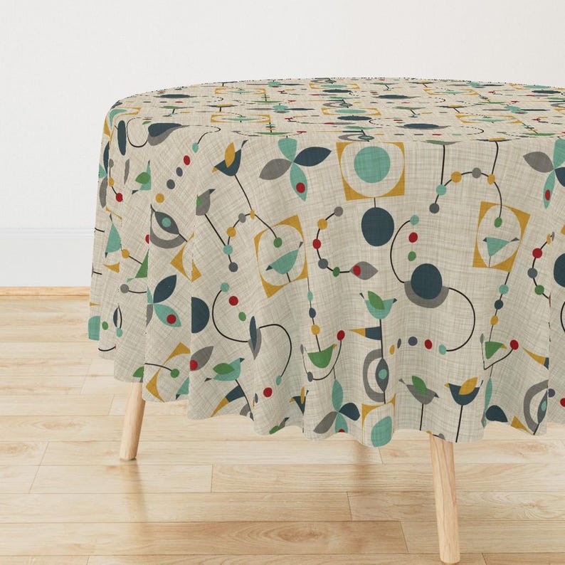Mid Century Modern Tablecloth - Birdland in Green by Virginiao - Retro ...