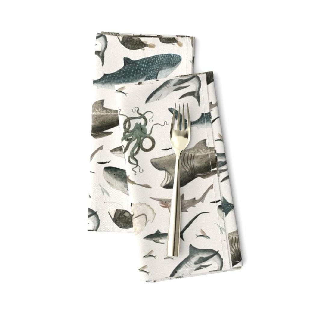 Ocean Dinner Napkins Set of 2 - Great White Shark Whale Shark Octopus ...