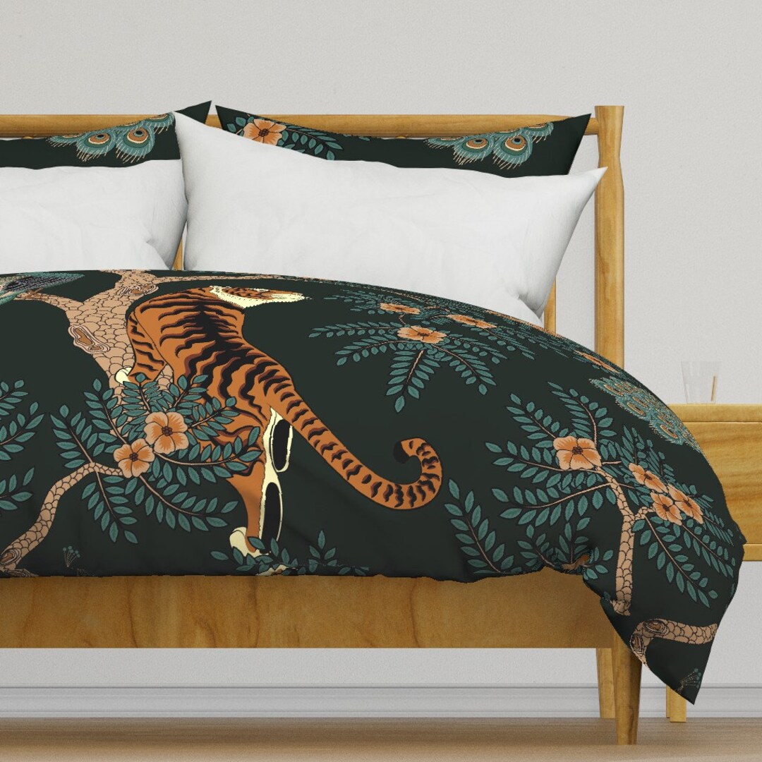 Maximalist Bedding Tiger and Peacock by Sveta_aho Chinoiserie Animalier ...