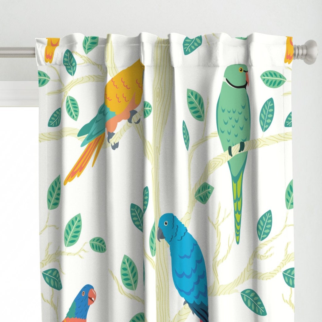 Colorful Birds Curtain Panel - Parrot Forest by Rainbird_fabrics ...