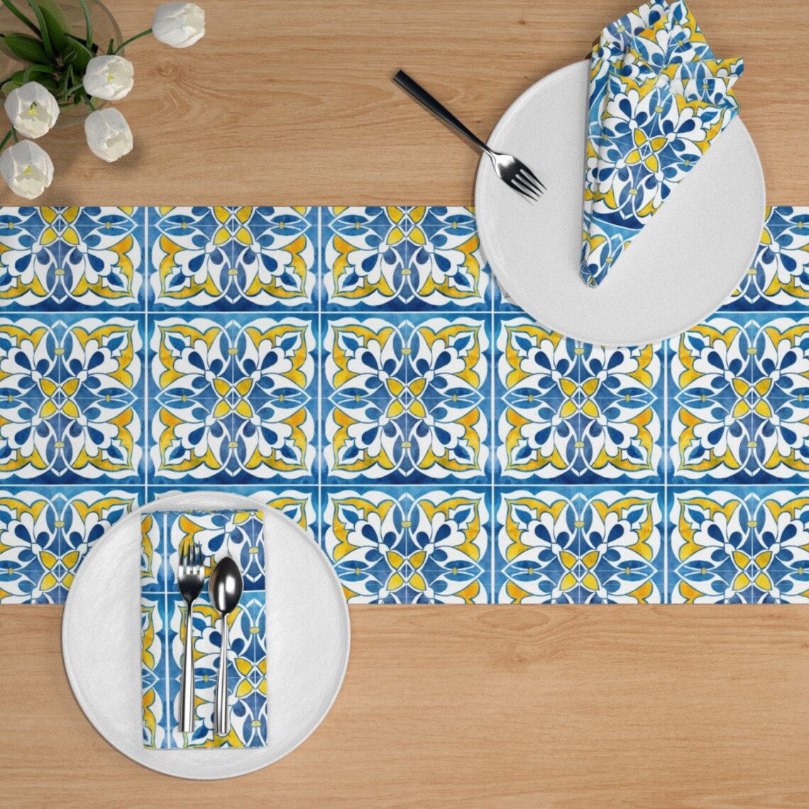 Spanish Tiles Table Runner Spanishtile2 by Gaiamarfurt - Etsy