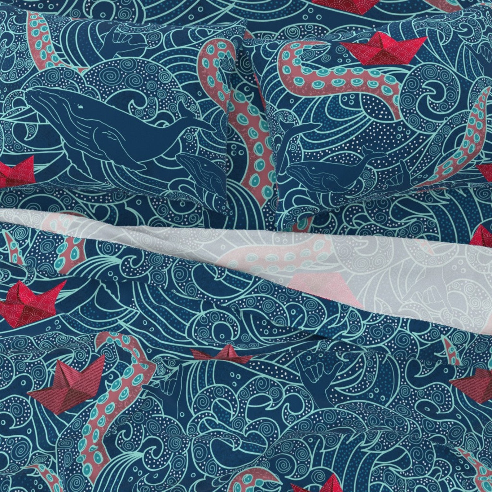 Origami Boats Sheets Octopus Ocean Playground by | Etsy