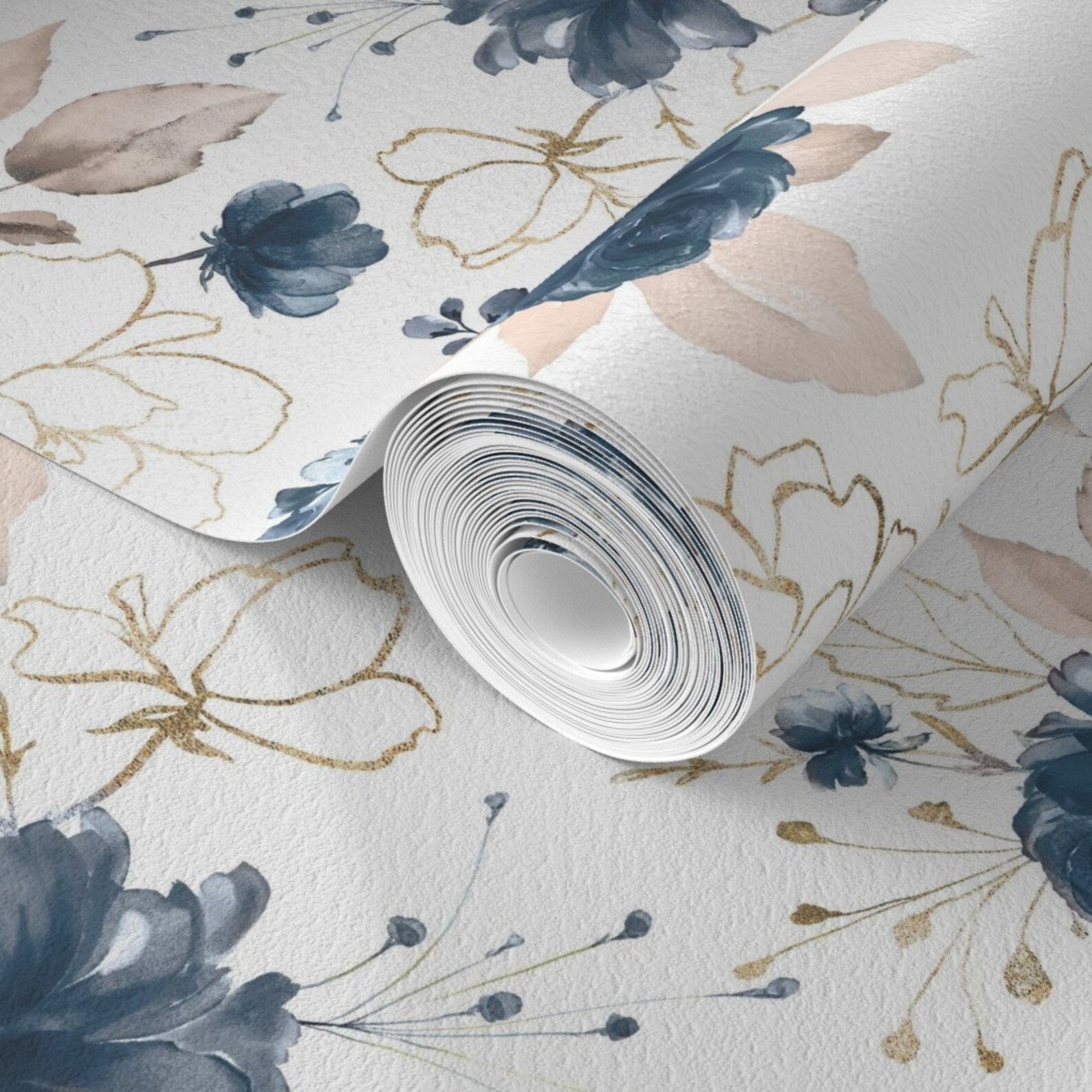 Soft Blue Floral Non-pasted Wallpaper Watercolor Blue Botanical Meadow ...