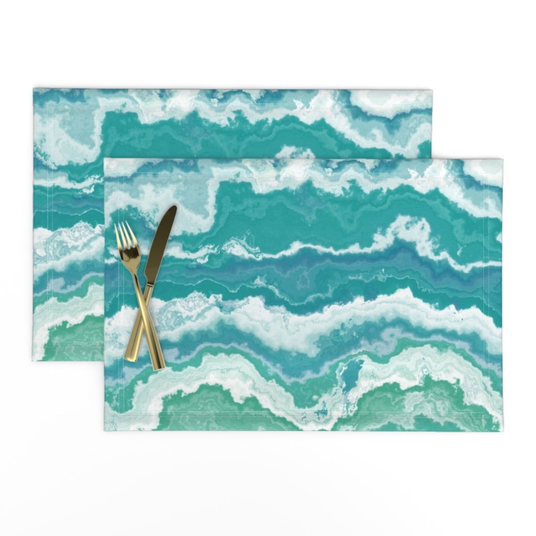 Ocean Marble Placemats Set of 2 Marbled Sea Foam de iverillian Blue ...