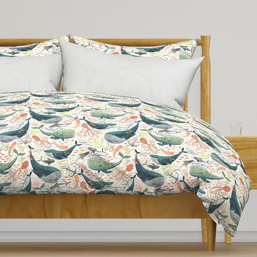 Humpback Whale Bedding - Nautical Sea by Cjldesigns - Watercolor Fish ...