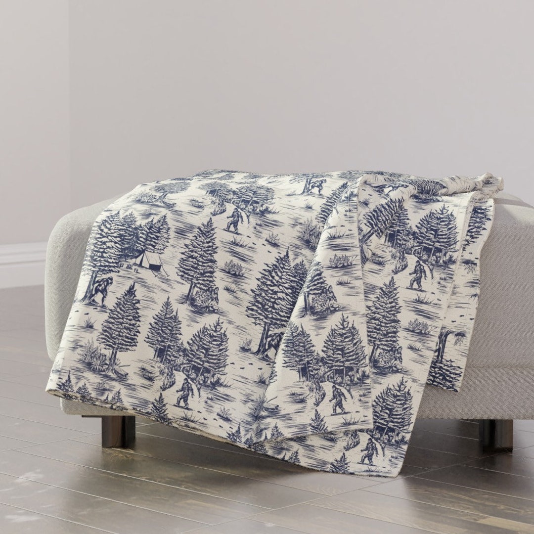 Blue Sasquatch Throw Blanket - Bigfoot Camping Toile Mythical Creatures ...