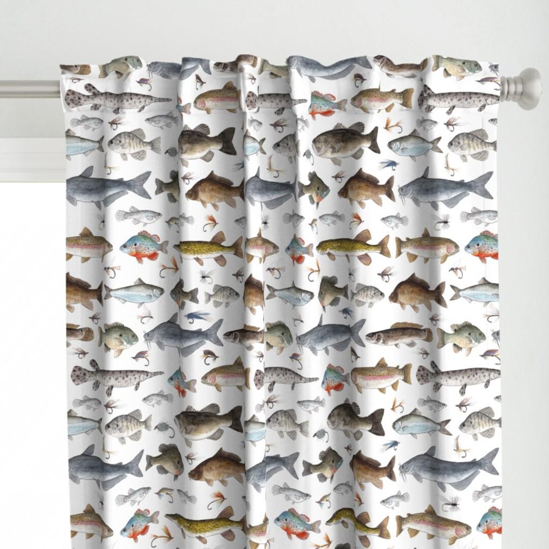 Fish Curtain Panel - Fishing Salmon Cabin Trout Fisherman Lures Sunfish ...
