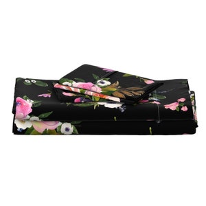 Watercolor Roses Sheets Colette Blooms Black by Shopcabin | Etsy