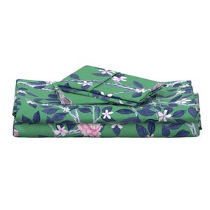 Bird in Garden Sheets - Elsie's Garden Bright Green Navy by Danika ...