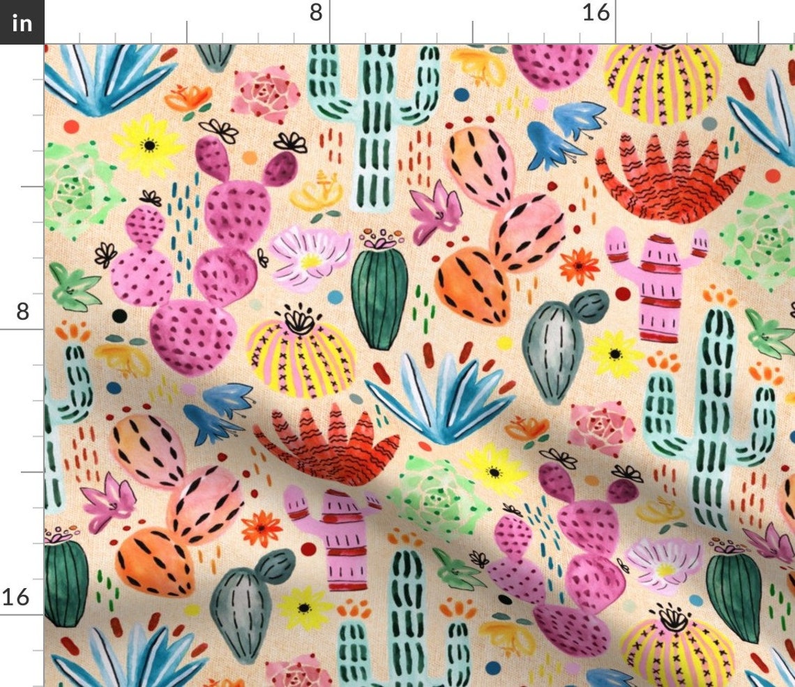 Watercolor Cactus Table Runner Fantasy Cacti by Tigatiga - Etsy