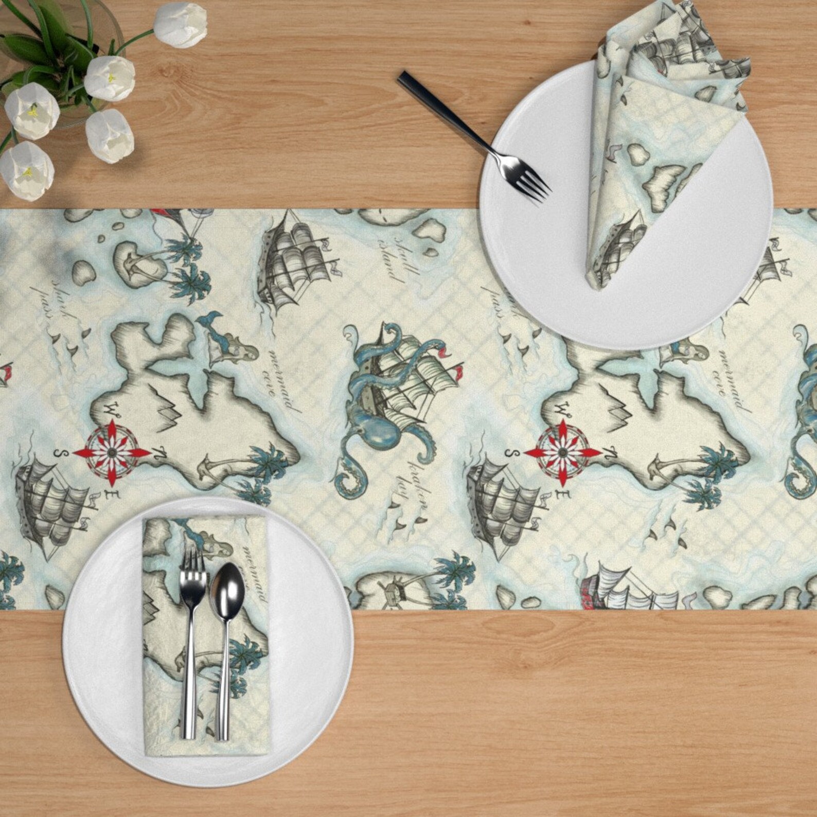 Treasure Map Table Runner Pirate Journey by kim_marshall | Etsy