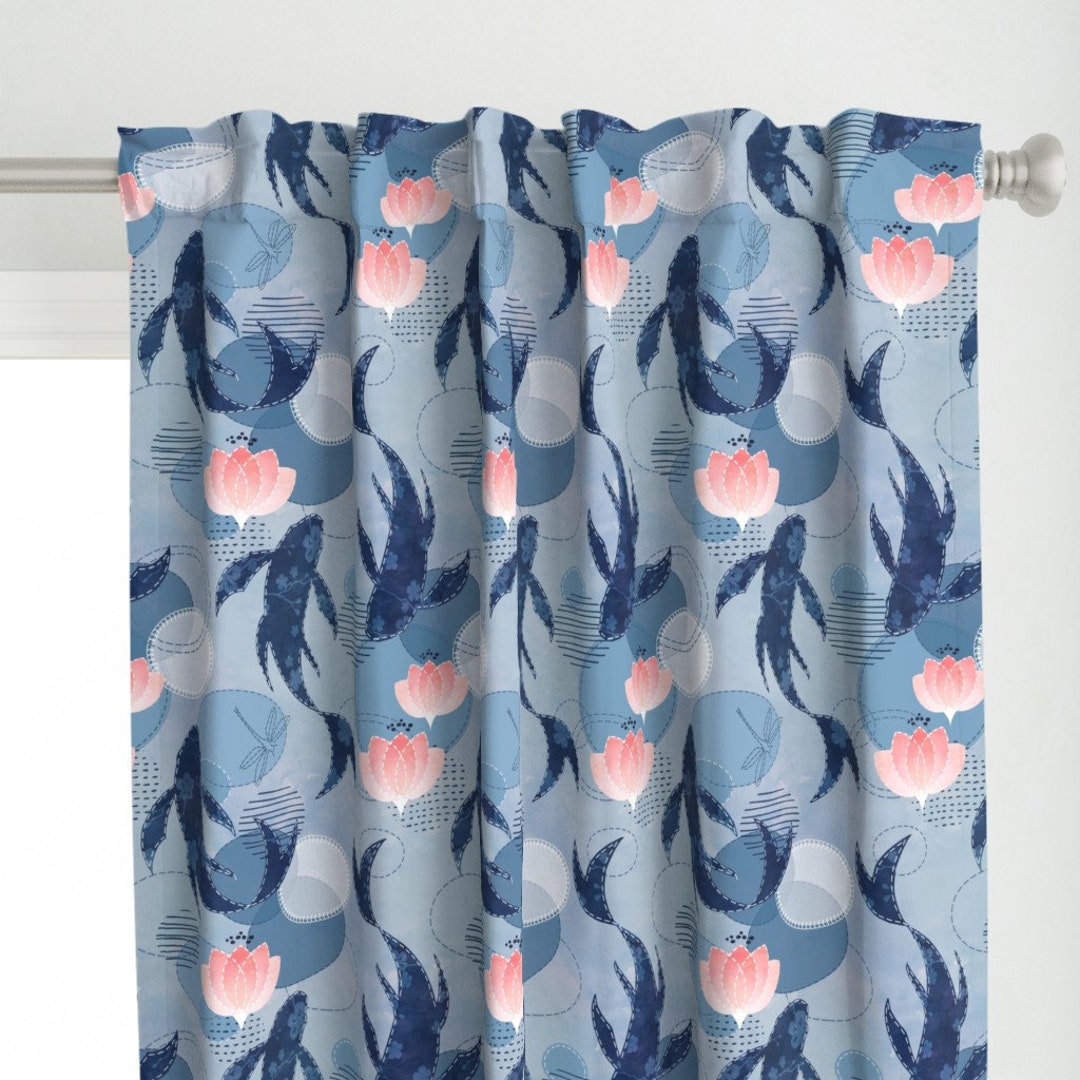 Koi Fish Curtain Panel Patchwork Koi Pond by Adenaj Pink Blue Nature ...
