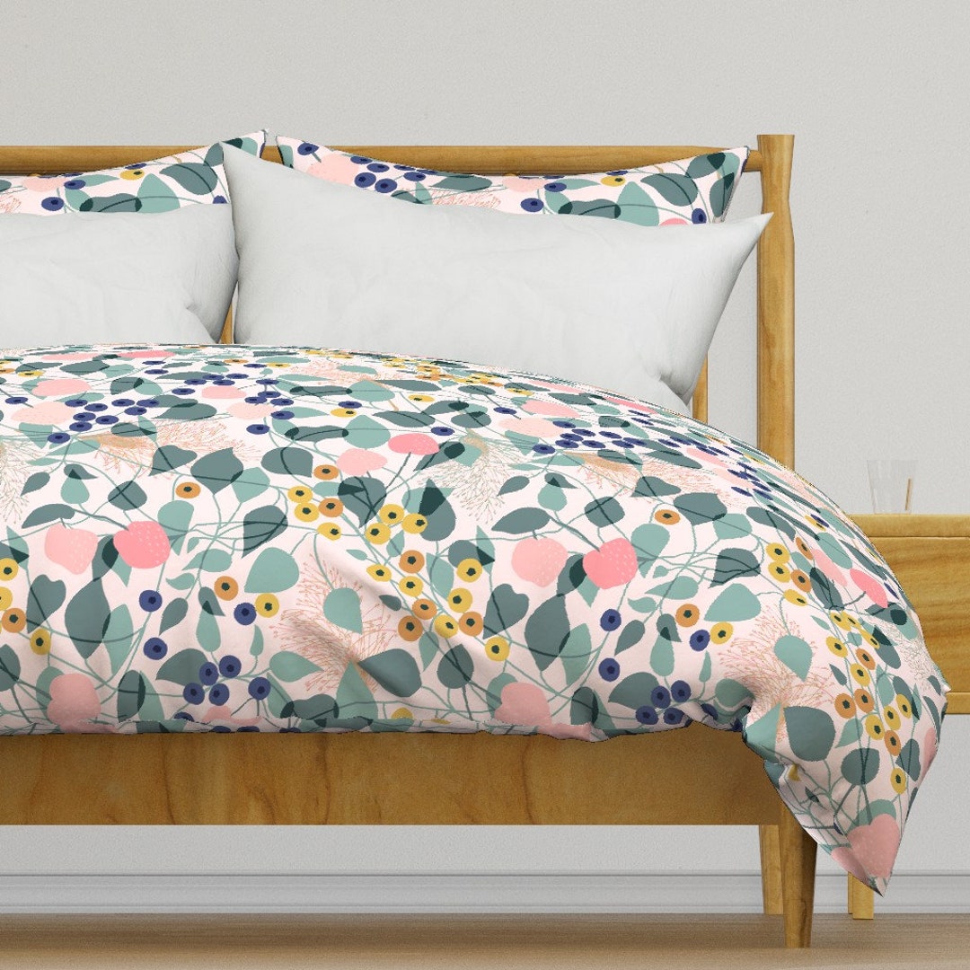 Soft Pastel Floral Bedding Modern Pastel Floral by Garabateo Blush Aqua ...