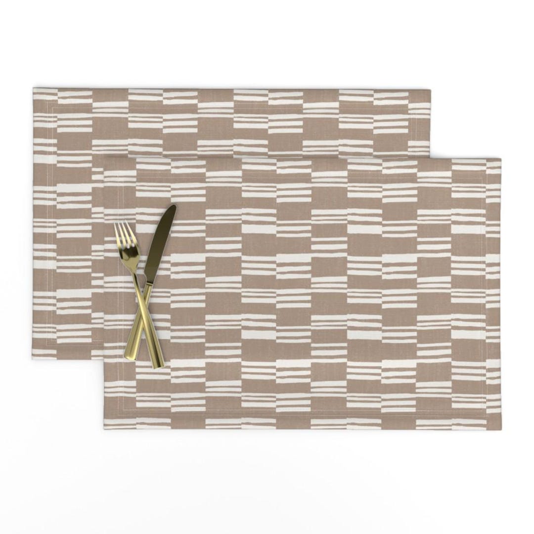Vintage Neutral Placemats Set of 2 - Stripe Natural Brown Beige Rustic ...