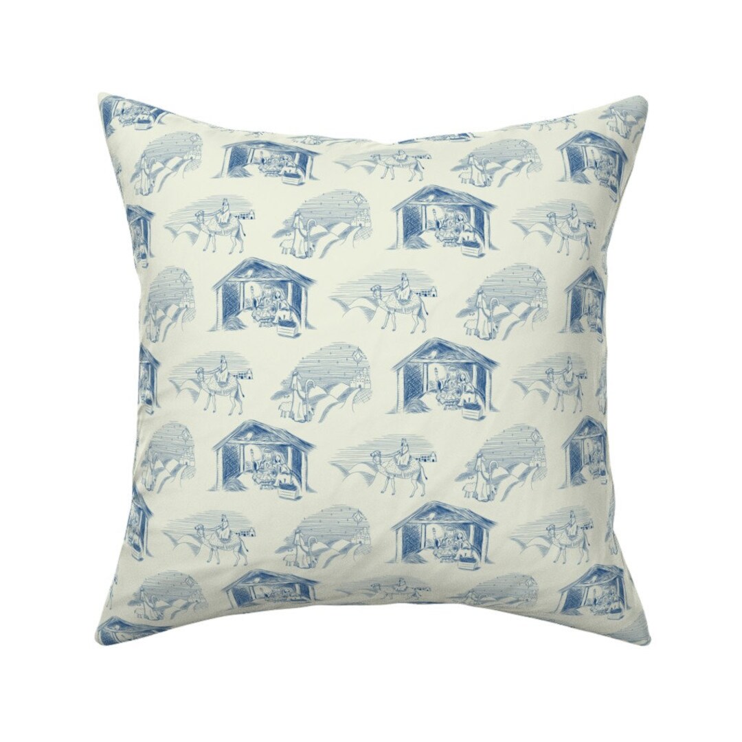 Blue Nativity Toile Throw Pillow Blue Nativity Toile by Zab_butler ...