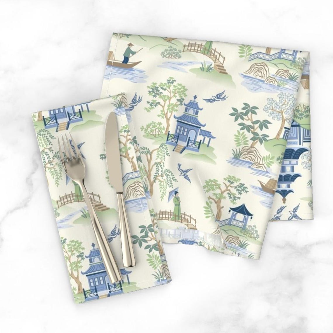 Chinoiserie Dinner Napkins Set of 2 - Pagoda Asian Inspired Toile ...