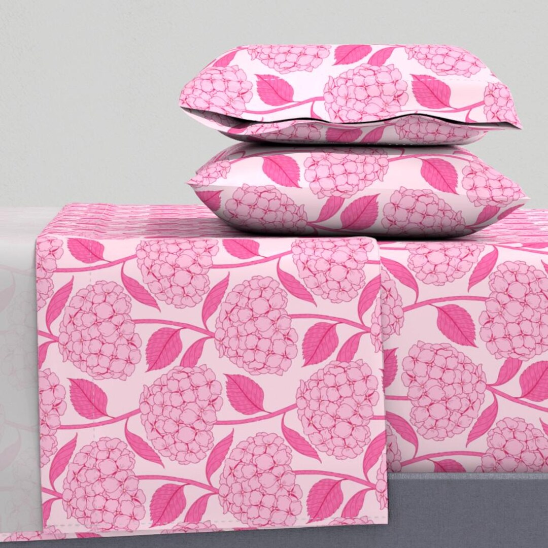 Monochrome Floral Sheets - Large Pink Hydrangeas by Irisbarges - Preppy ...