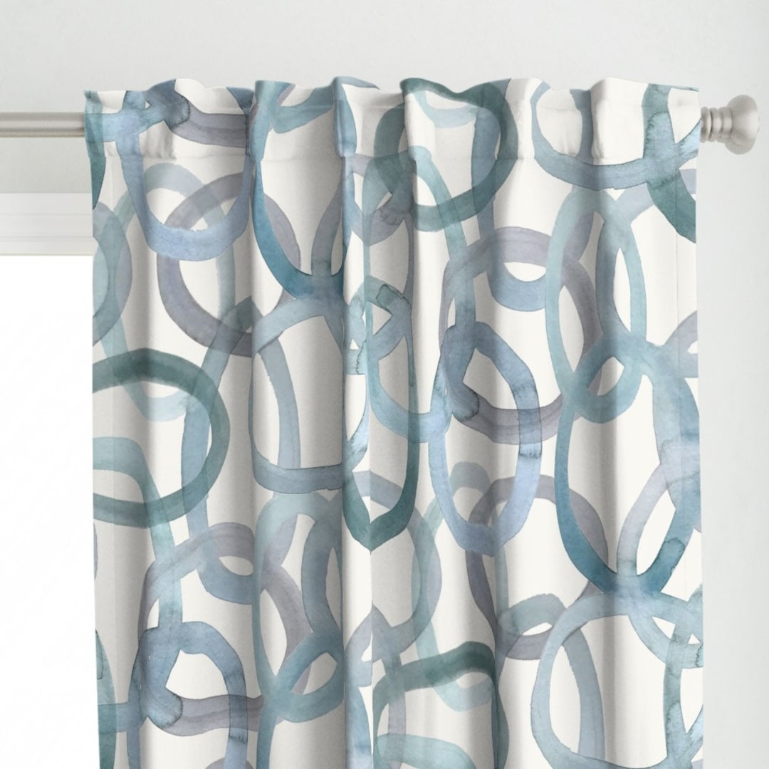 Blue Watercolor Curtain Panel - Abstract Modern Minimal Simple Oval ...