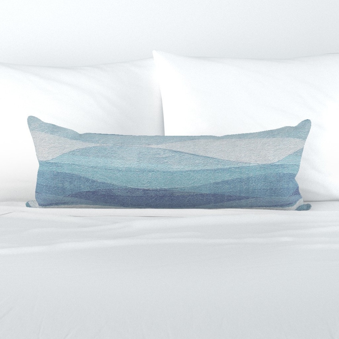 Abstract Ocean Wave XL Lumbar Pillow - Coastal Nautical Shades of Blue ...