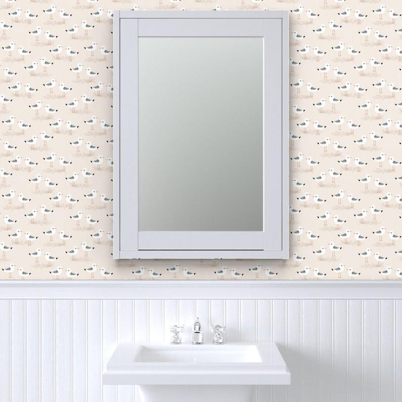 Coastal Seagull Non-pasted Wallpaper Whimsical Bird Cute Animal Beige ...