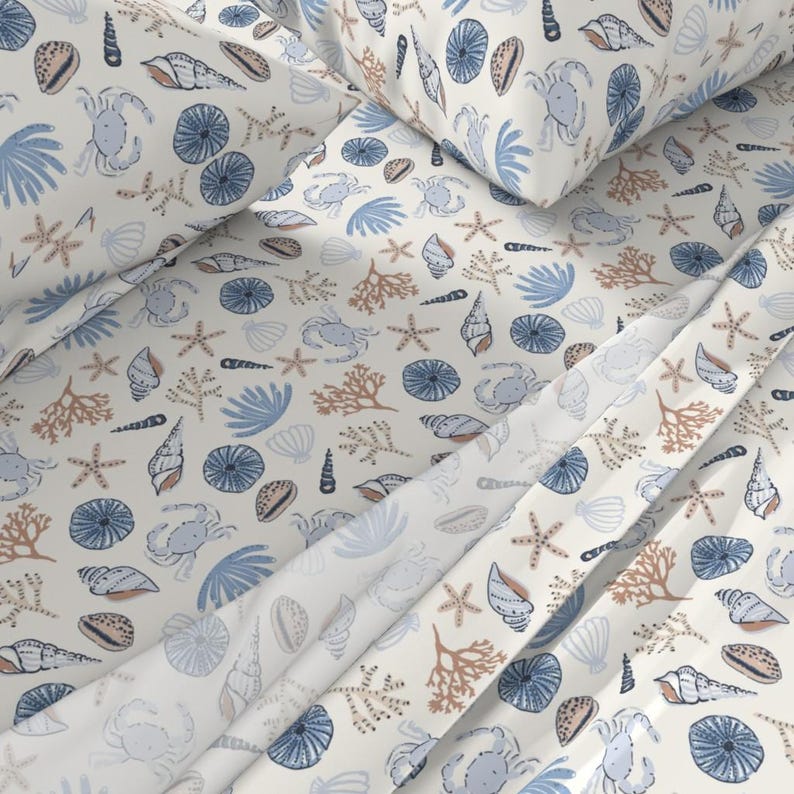 Coastal Seashell Sheets - Rock Pool by Hufton_studio - Soft Blue Cream ...