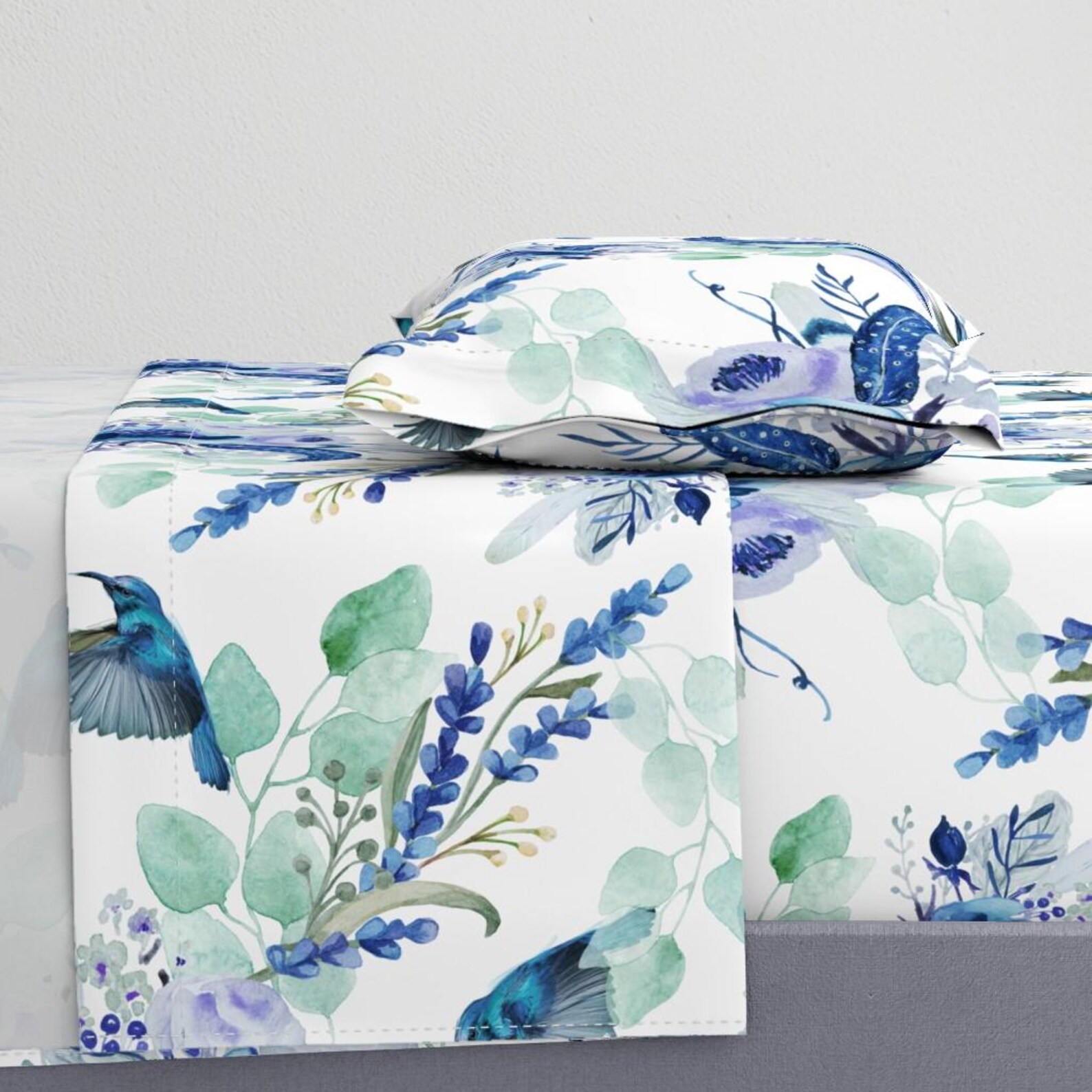 Watercolor Birds Sheets - Hummingbirds by Dawn_leblanc - Blue Green ...