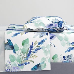 Watercolor Birds Sheets - Hummingbirds by Dawn_leblanc - Blue Green ...