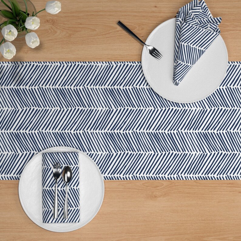 Herringbone Table Runner Freeform Arrows Large in Indigo by | Etsy