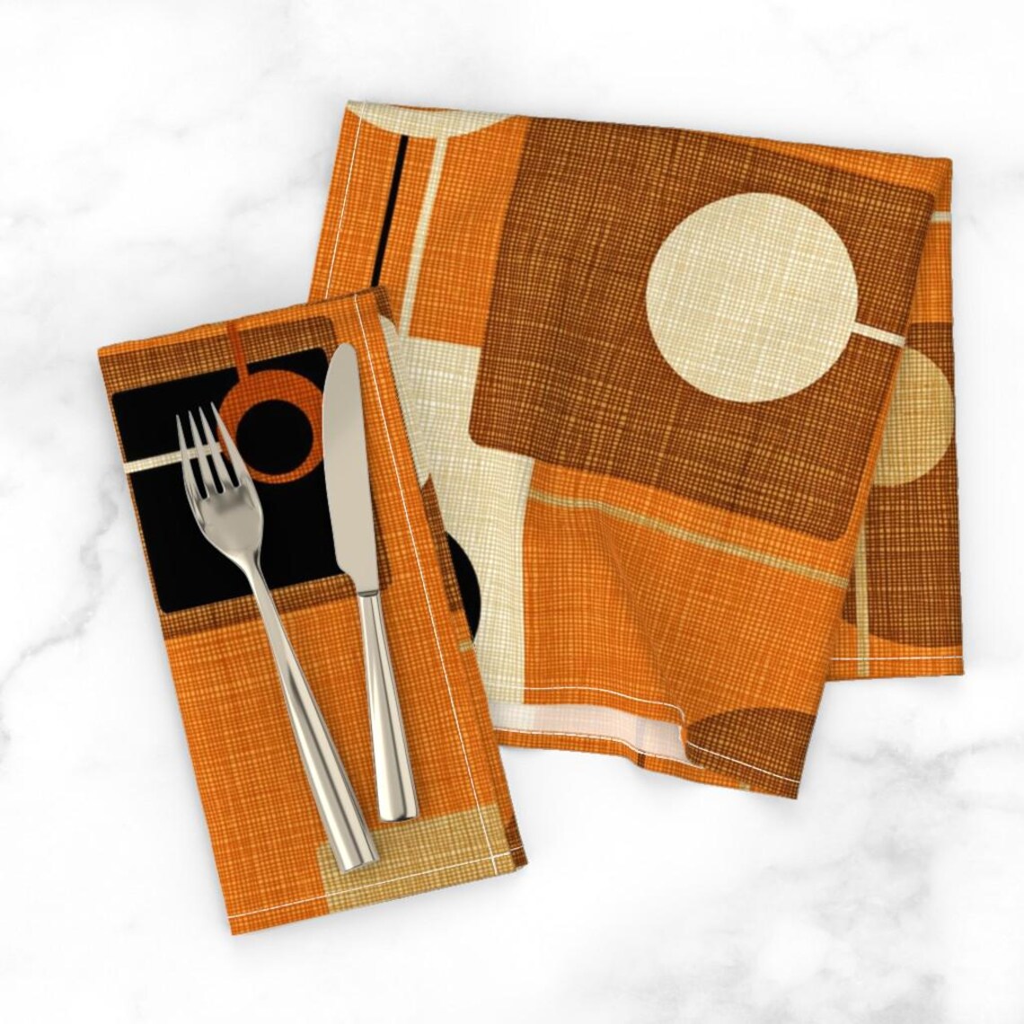 Mid Century Modern Dinner Napkins Set of 2 - Vintage Inspired Orange ...
