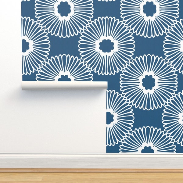 Large Scale Blue Flower Wallpaper - Etsy