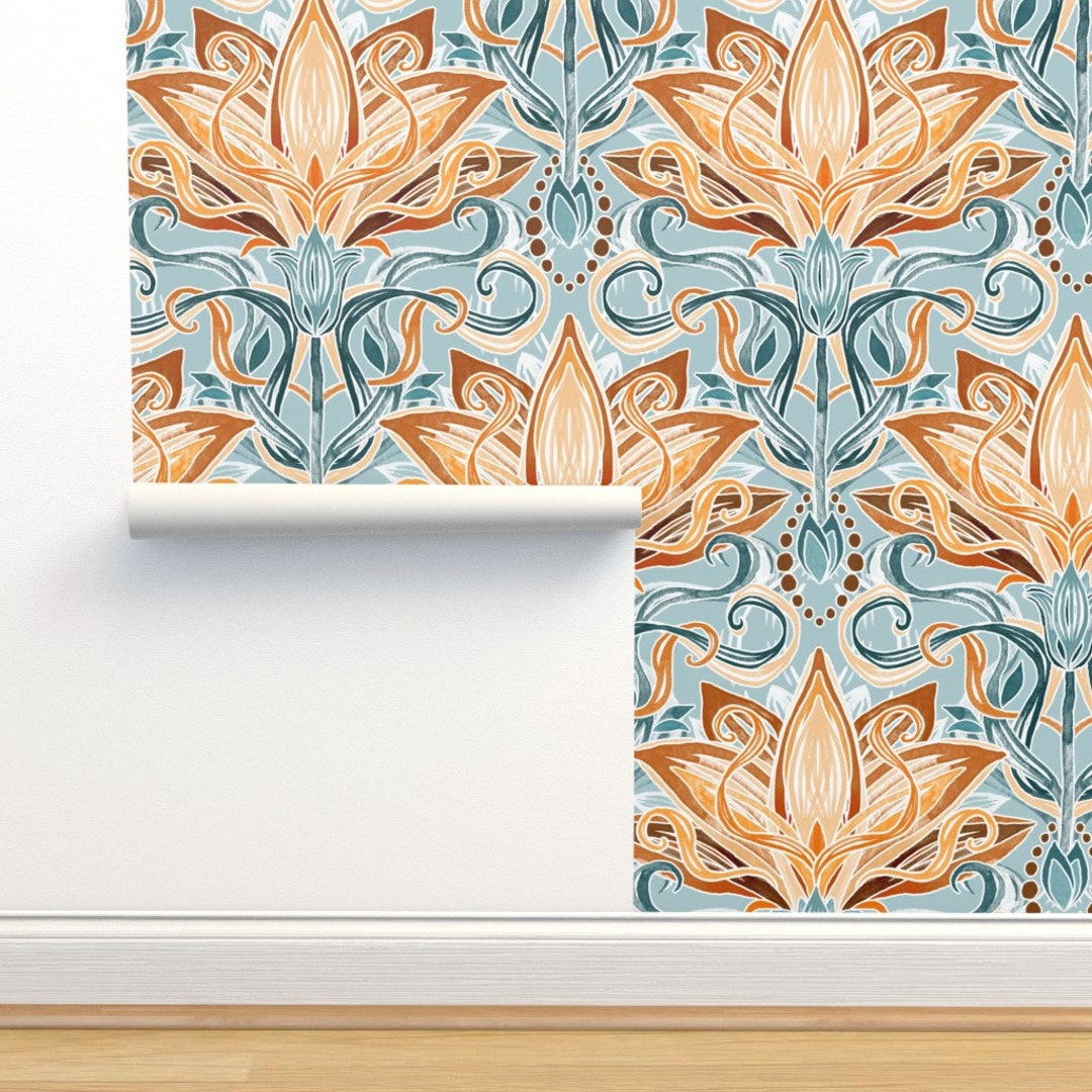 Lotus Floral Commercial Grade Wallpaper Autumn Afternoon Art - Etsy