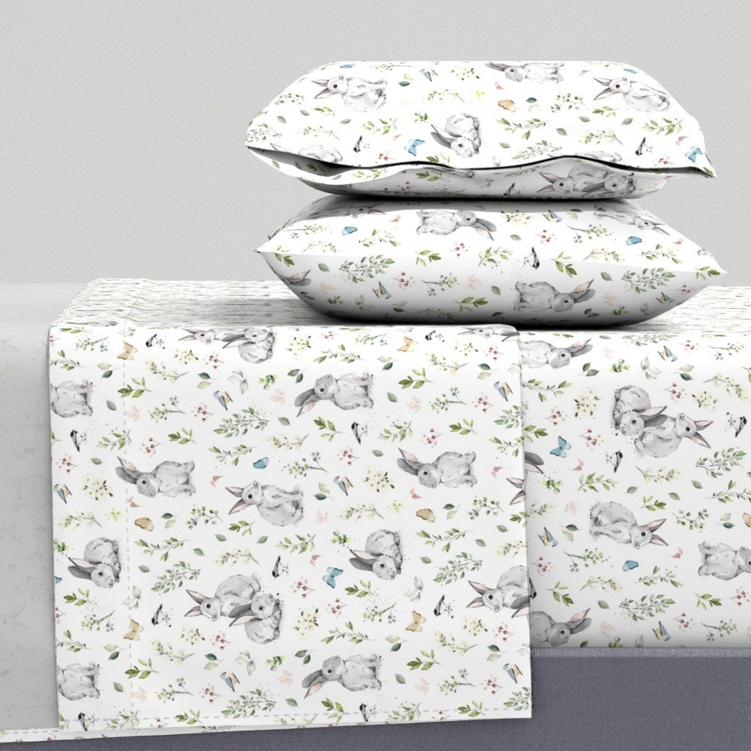 Flower Bunnies Sheets Spring Watercolor Bunny by - Etsy