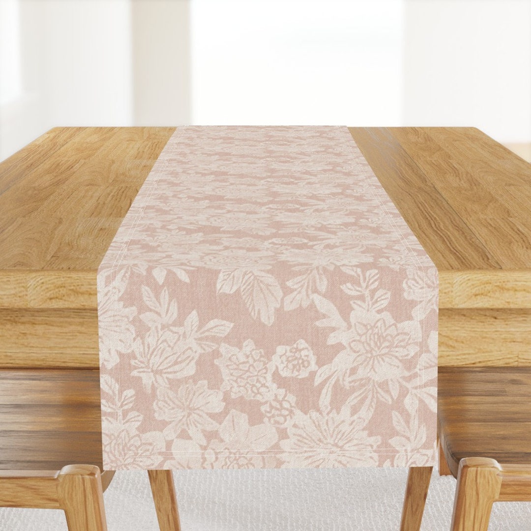 Soft Pink Floral Table Runner - Chintz Arts and Crafts Block Print ...