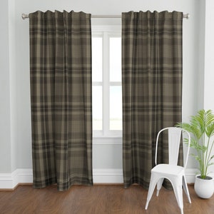 Rustic Brown Plaid Curtain Panel - Masculine Tartan Check Neutral Tones ...