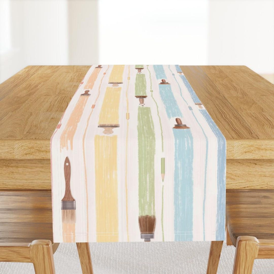 Pastel Table Runner - Paintbrush Colorful Vertical Stripes Multicolored ...