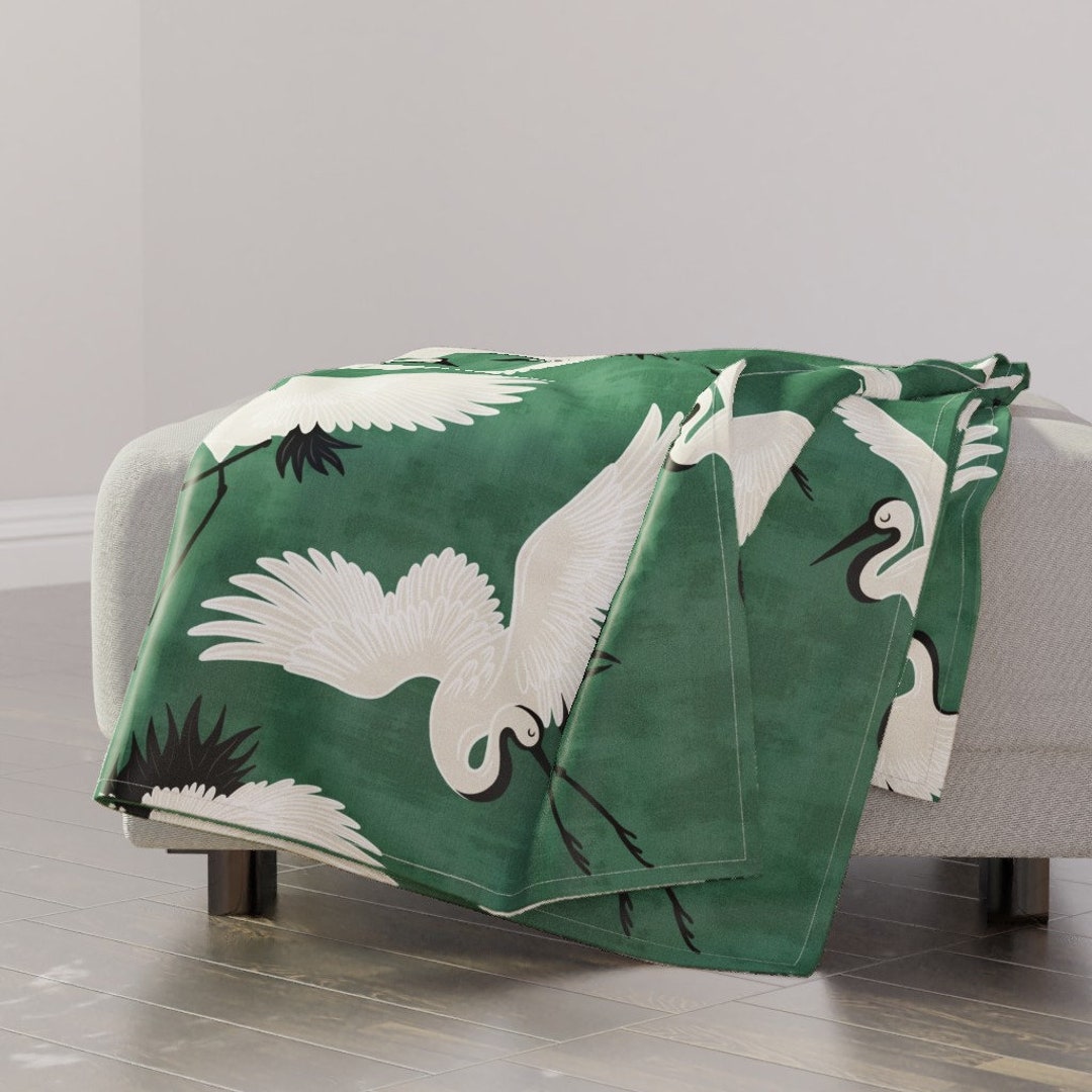 Cranes Throw Blanket - Birds Hollywood Glamour Drama Green Nature Large ...