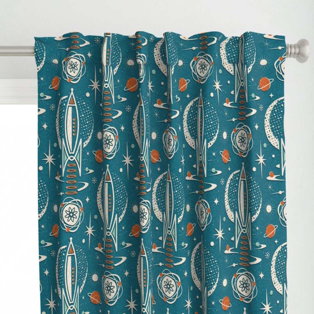 Space Curtain Panel Atomic Age Space Exploration by Studioxtine Retro ...