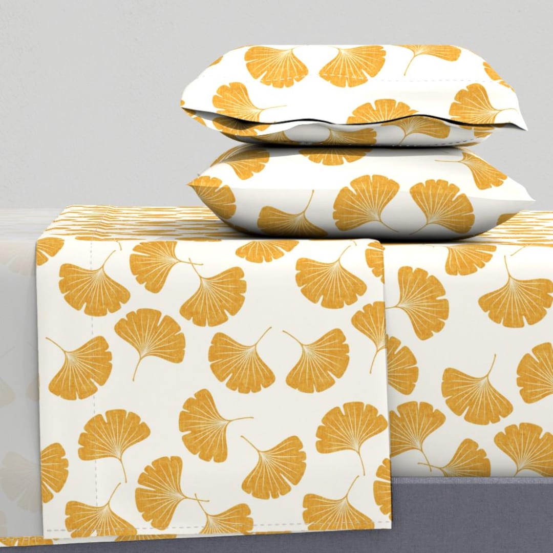 Autumn Ginkgo Sheets - Ginkgo Leaves Saffron by Littlearrowdesign ...