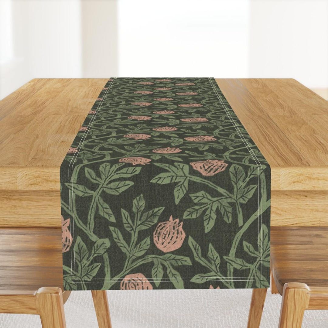 Moody Pomegranate Table Runner - Block Print Pomegranate by Apostrofodesign - Modern Botanical ...