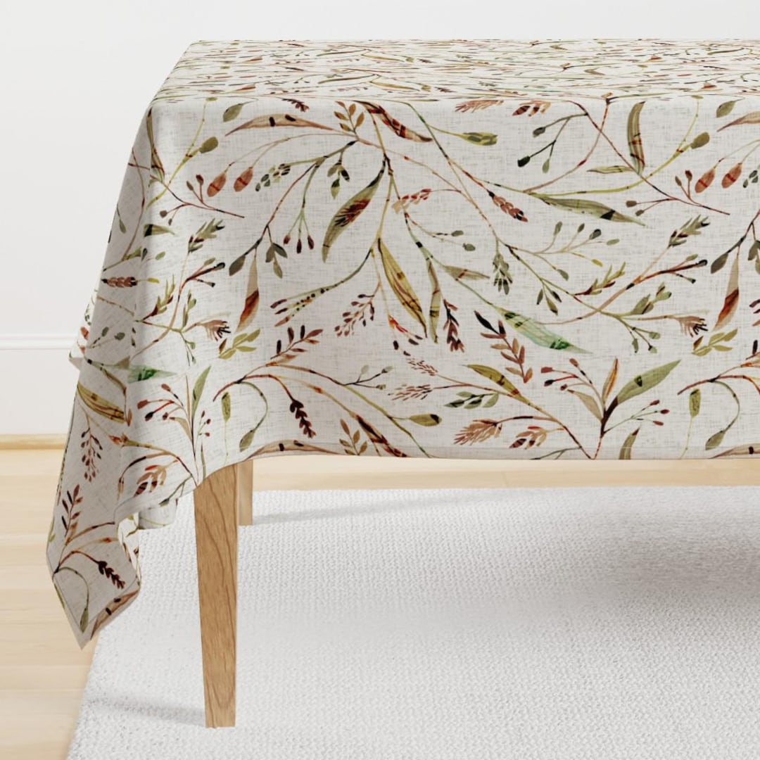 Neutral Nature Grass Tablecloth - Grasses by Gomboc - Brown Green ...