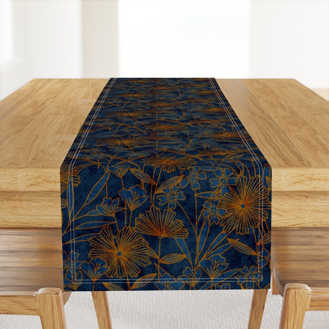 Dark Blue Floral Table Runner - Wildflower Meadow Modern Floral ...