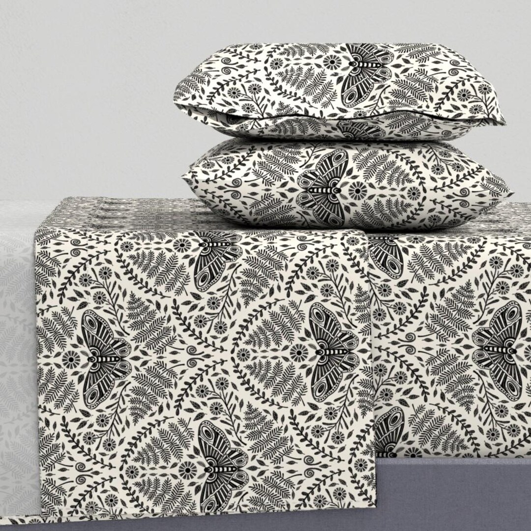 Dark Boho Sheets - Luna Moth Damask by Katanti - Witchy Moody Luna Moth ...