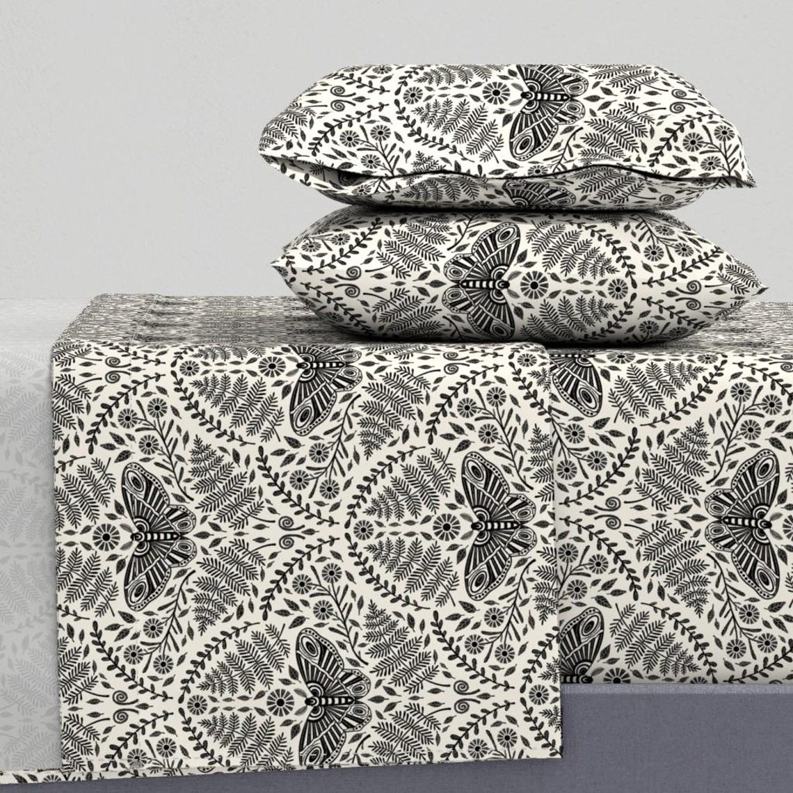 Dark Boho Sheets - Luna Moth Damask by Katanti - Witchy Moody Luna Moth ...