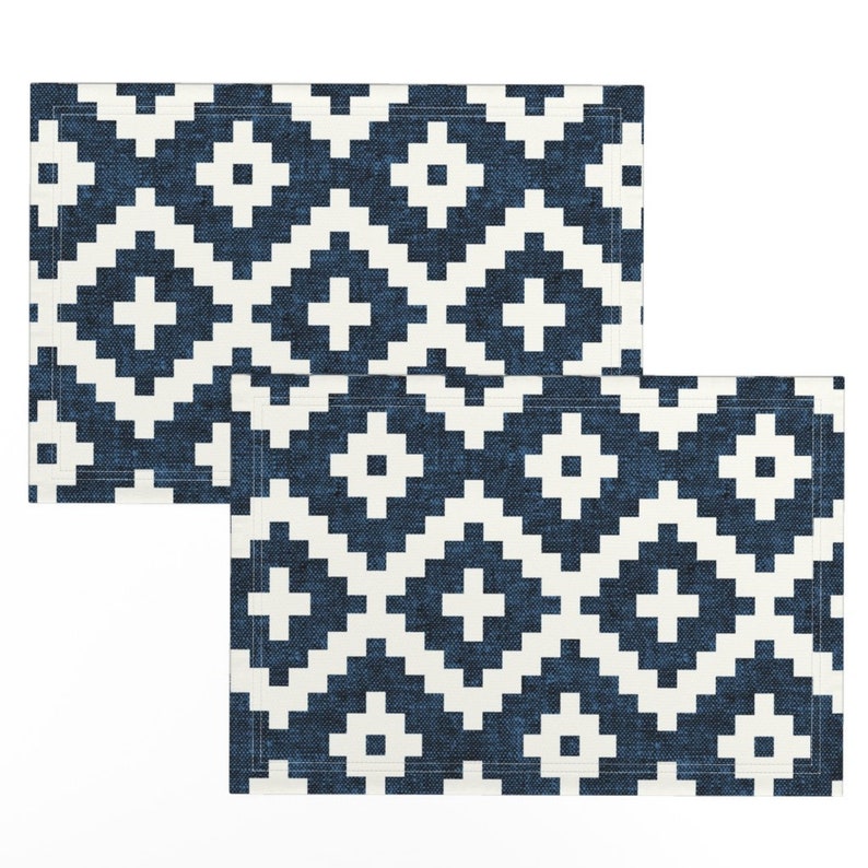 Indigo Aztec Placemats set of 2 Geometric Indigo by - Etsy
