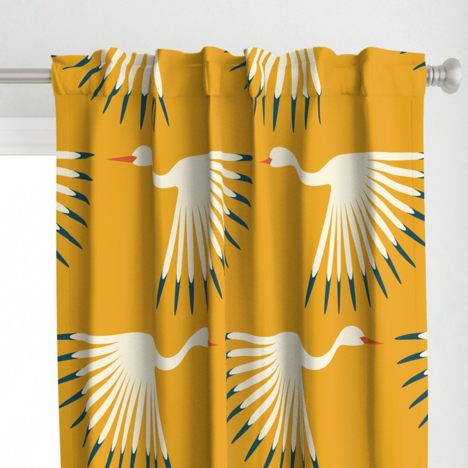 Deco Cranes Curtain Panel - Bird Wallpaper Art Deco Home Decor ...