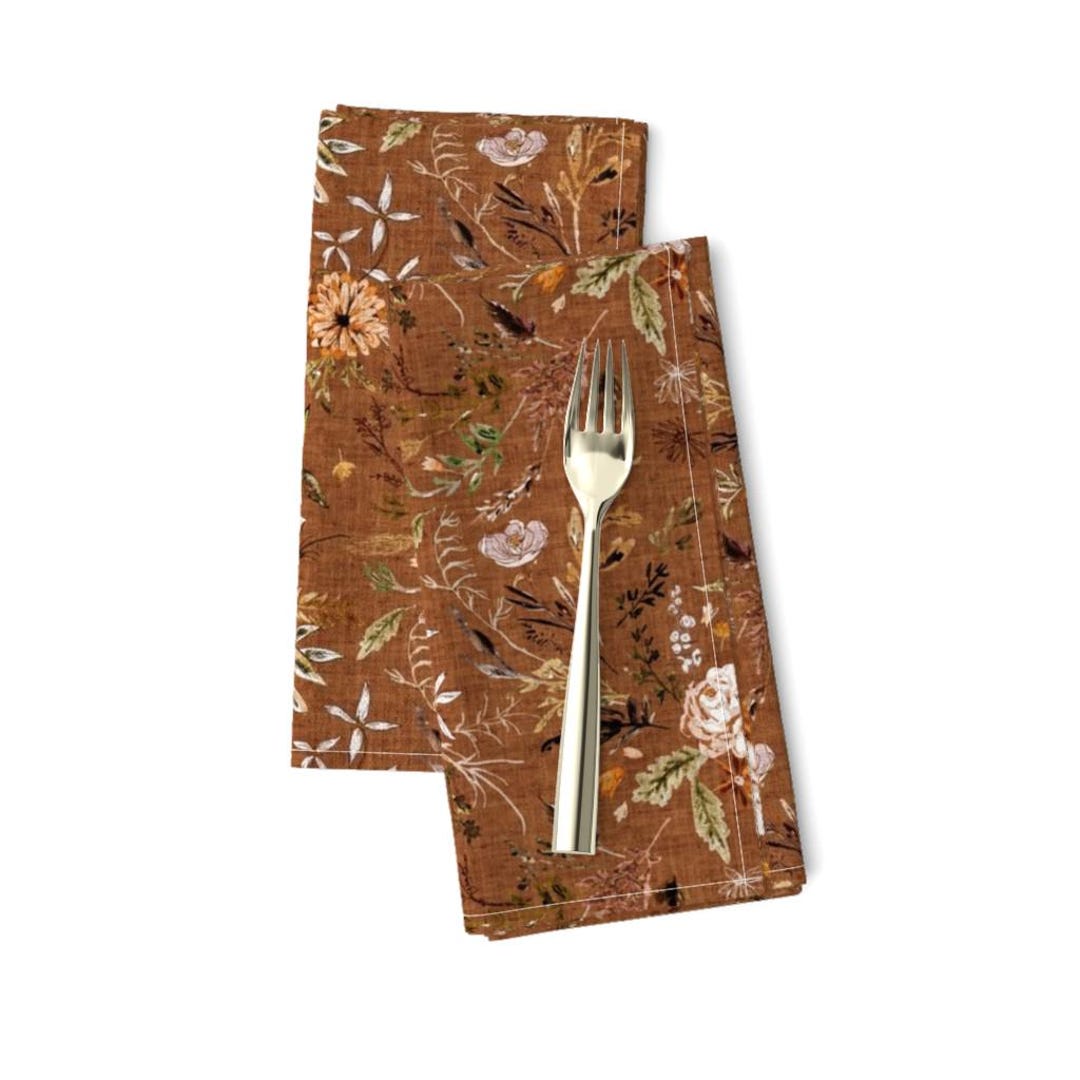 Autumn Boho Floral Dinner Napkins Set of 2 - Wildflowers Brown Rustic ...