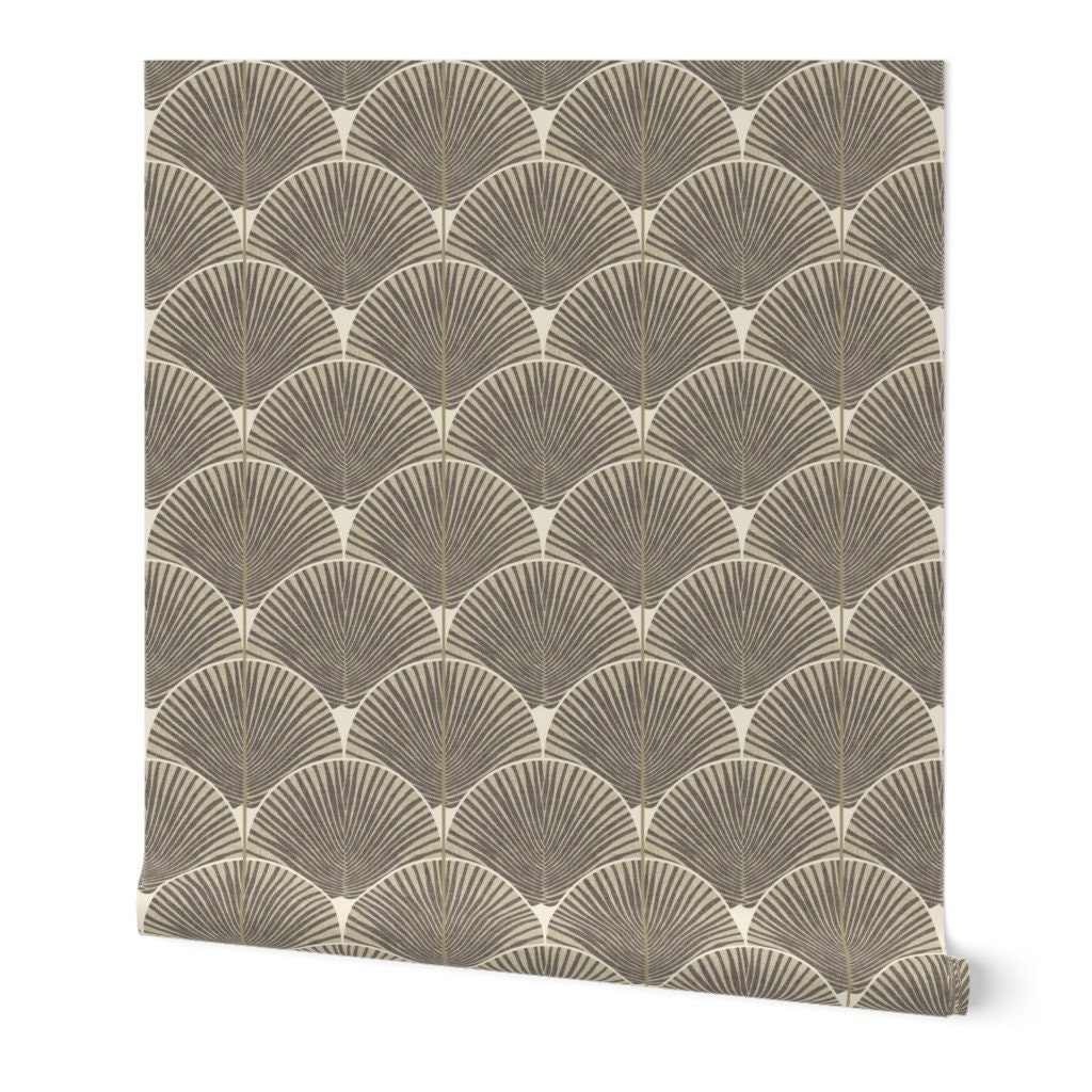 Warm Neutral Palm Non-pasted Wallpaper Art Deco Modern Minimal ...