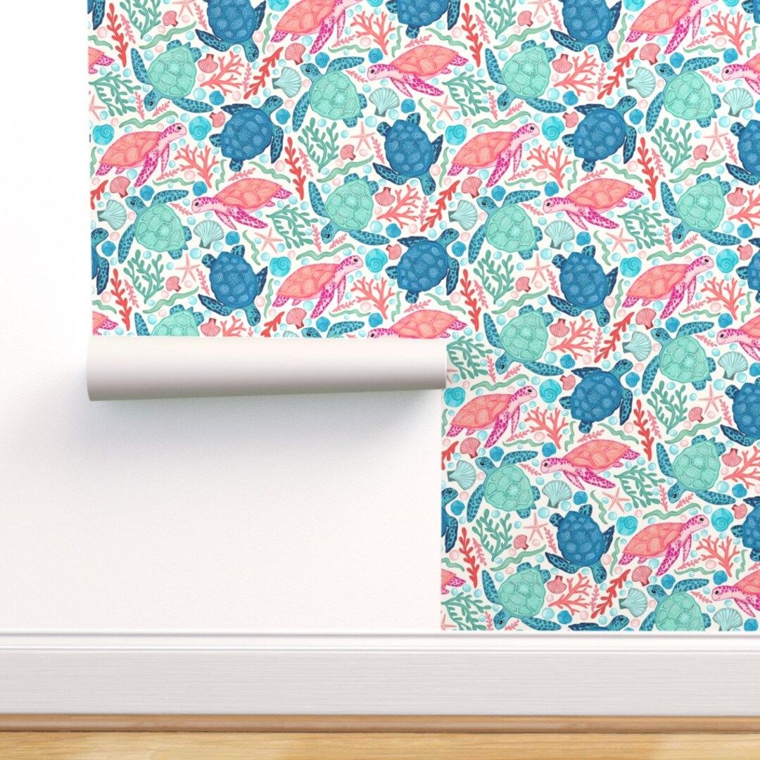 Pastel Sea Turtles Commercial Grade Wallpaper Paradise Beach Turtles by ...